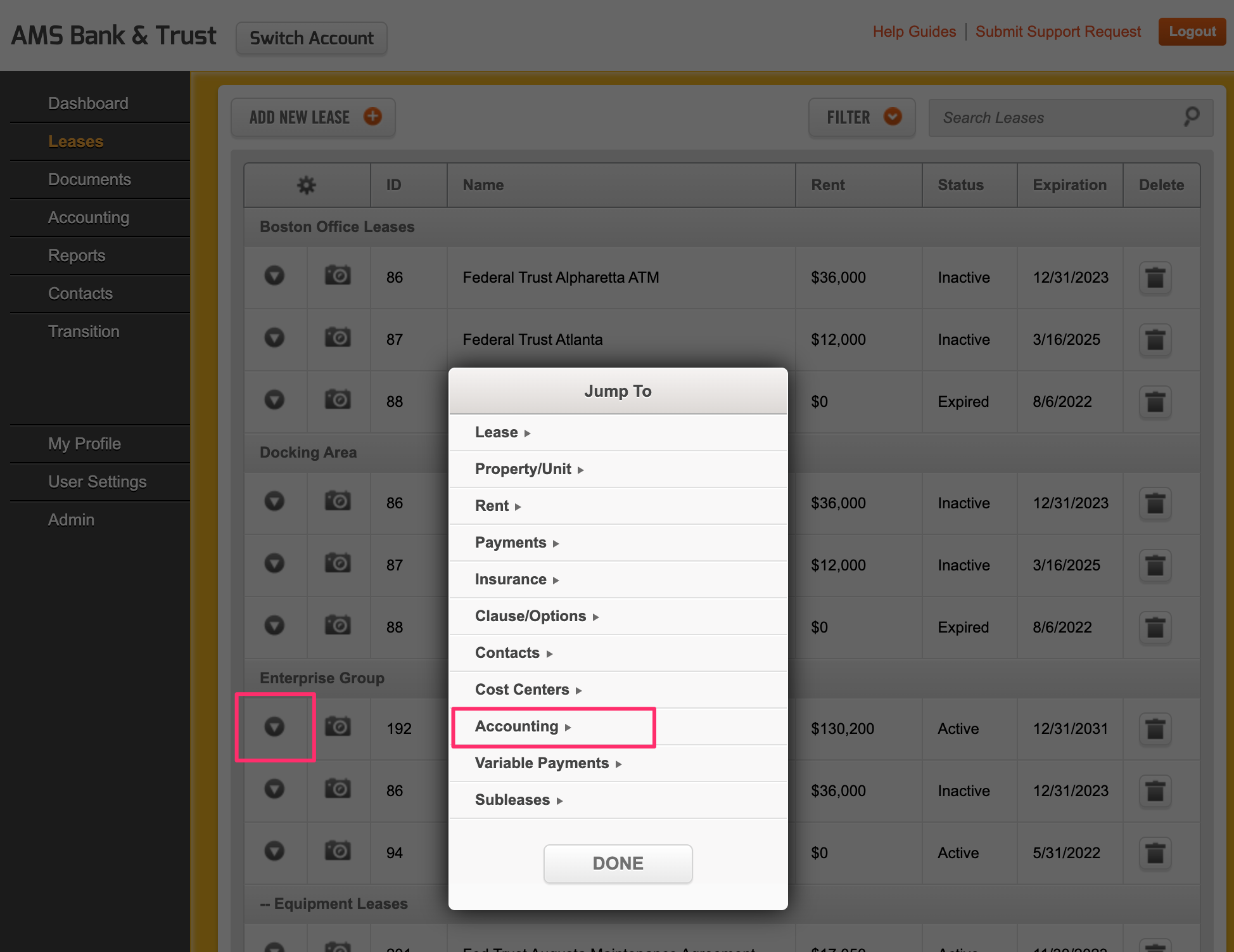 How can I view the amortization schedule for a lease for its entire ...