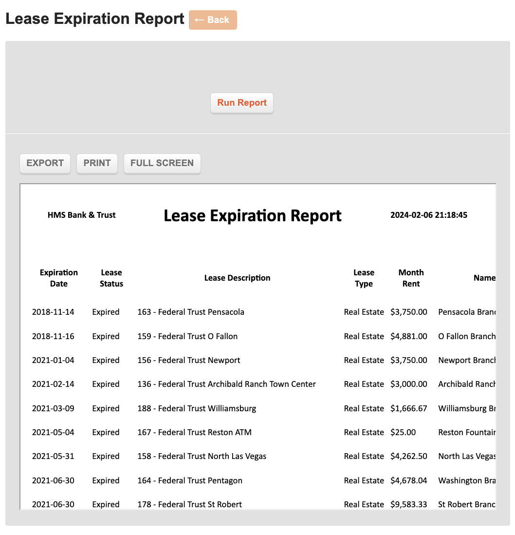 Account Reports: Lease Expiration Report – iLeasePro