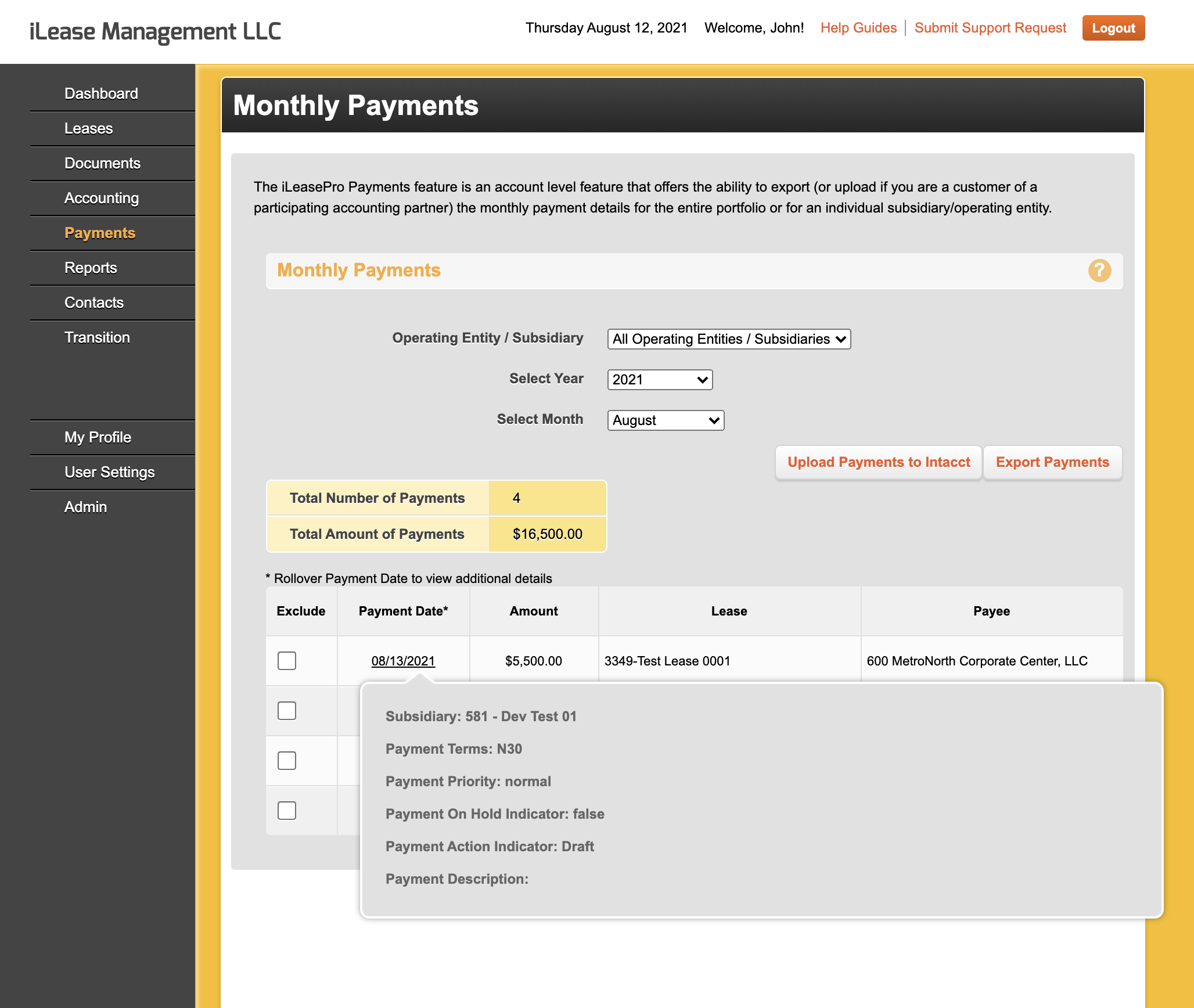 Portfolio Payments – iLeasePro